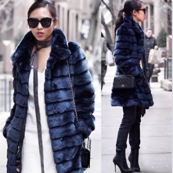 Eliza J | Jackets & Coats | Eliza J Faux Fur Coat Navy Blue | Poshmark